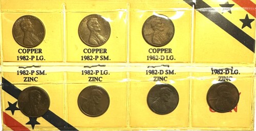 1982 P&D U.S. Lincoln Penny Set - 7 Different Coins | Property Room