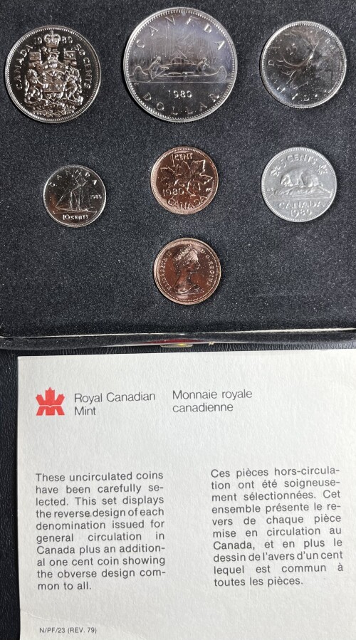 . 1980 Canada Royal Canadian Mint Uncirculated Coin Set - 7 Coin Set ...