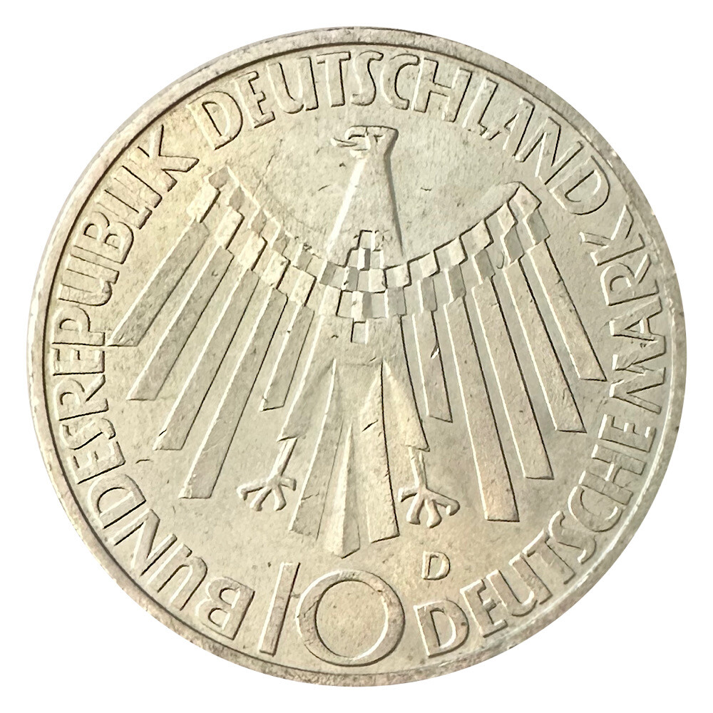 >1972-D Germany Silver Spiele Der XX Olympiade 10 Deutschemark Coin ...
