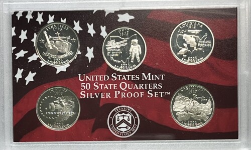 * 2002-S U.S. * Silver * State Quarter Set - 5 Coins in Acrylic Mint ...