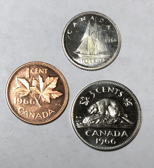 1966 Canada 3 Coin Set - 1 Cent, 5 Cents, Silver 10 Cents ...