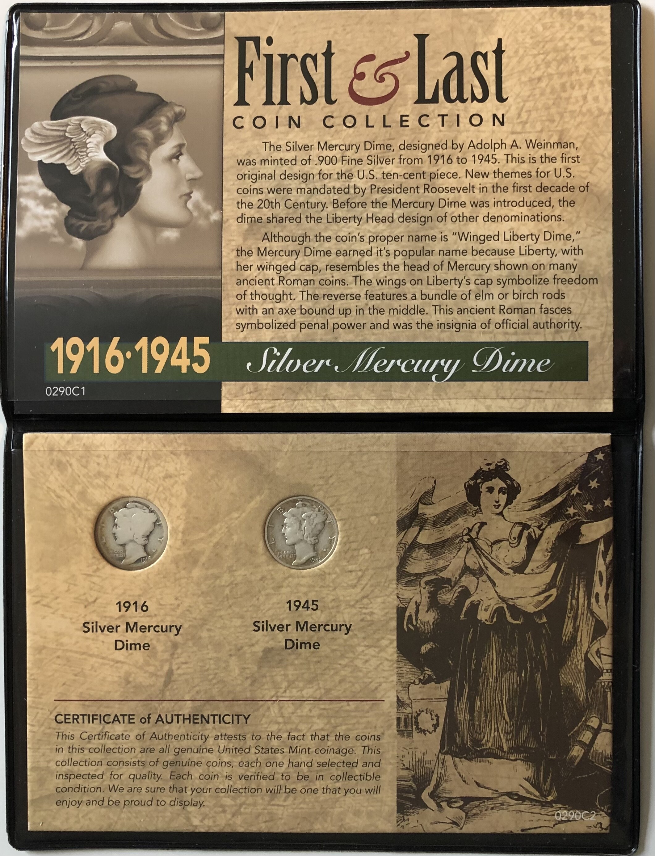 >1916-S & 1945-D US Silver Mercury Dime Set - First & Last Coin ...