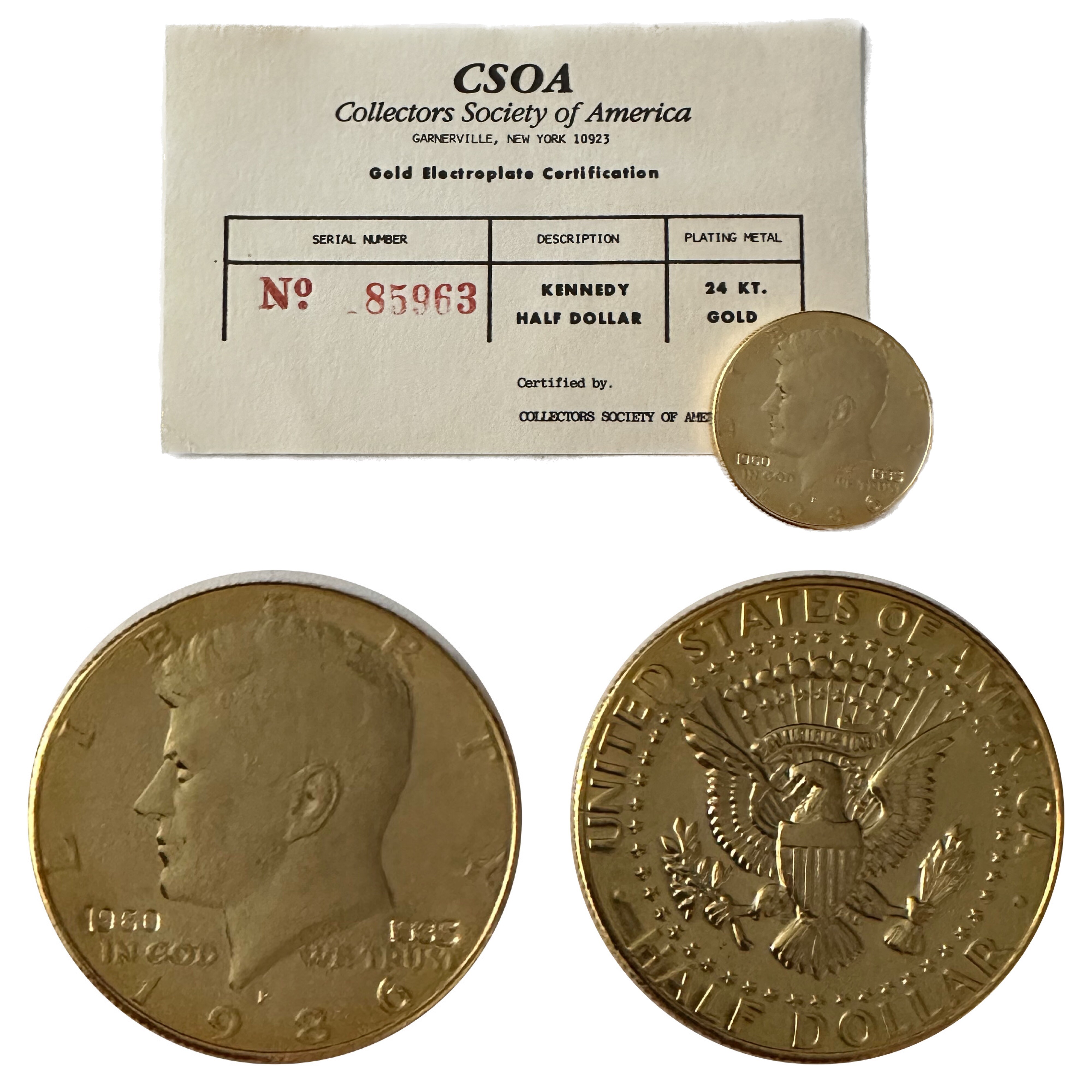 >1986-P U.S. 24-Kt Gold Layered Kennedy Half Dollar 25th Anniversary ...