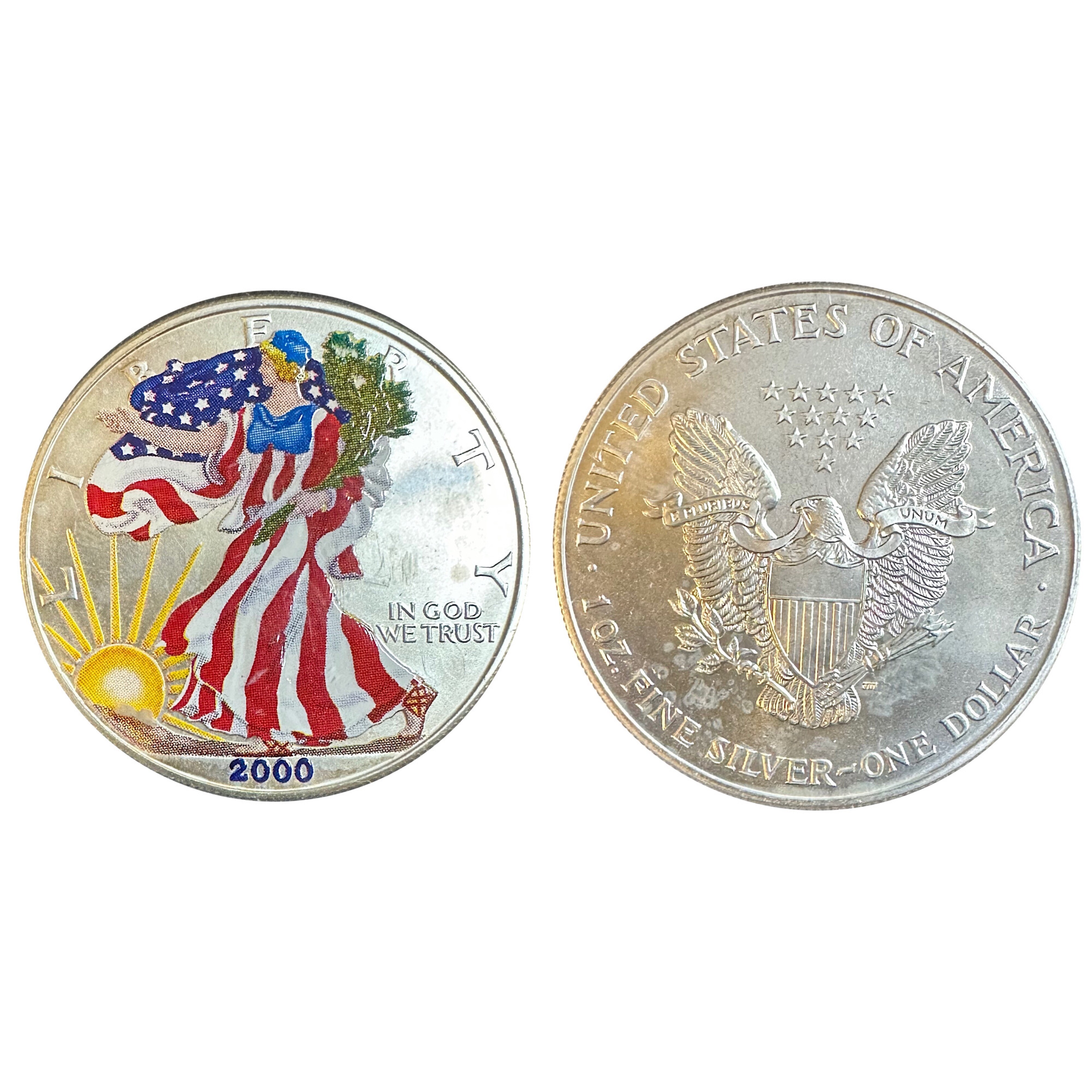 >2000 U.S. Silver Bullion American Eagle Colorized Dollar in Box With ...