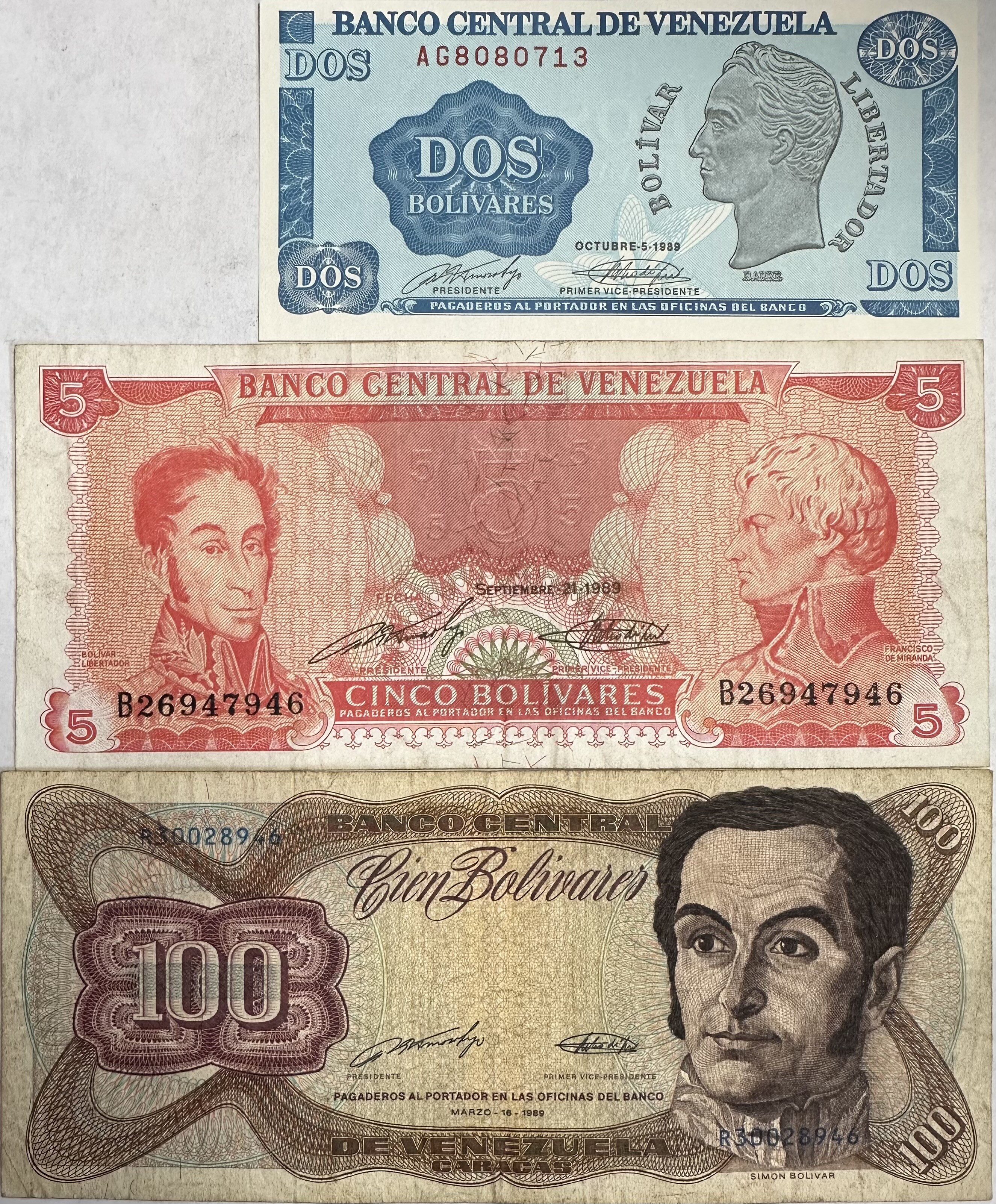 >Venezuela Crisp and Colorful - 2, 5 and 100 Bolivars - Venezuela Paper ...