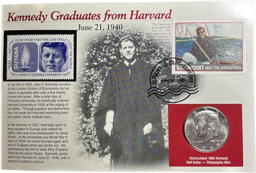 * 1965-P U.S. Silver Kennedy Half Dollar on Collector Panel - Harvard ...