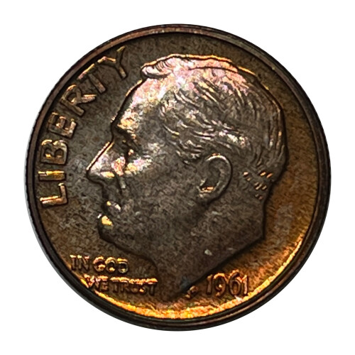 * 1961 U.S. Silver Proof Roosevelt Dime with Gorgeous Colors | Property ...
