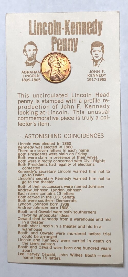 1973 U.S. Lincoln-Kennedy Cent - Uncirculated Commemorative Coin ...
