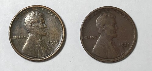 1919-S and 1921-S U.S. 2 Coin Set - Lincoln Wheat Cents | Property Room