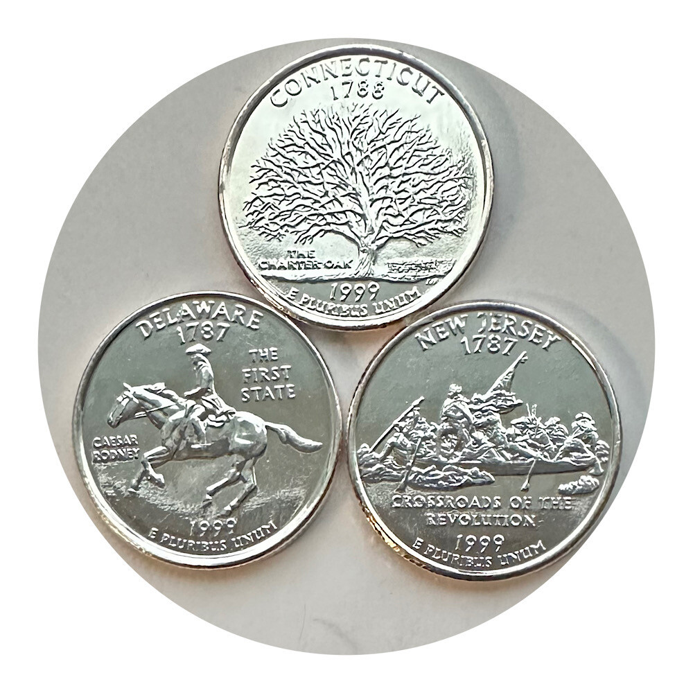 1999-P U.S. Silver Layered State Quarters - Connecticut, Delaware and ...