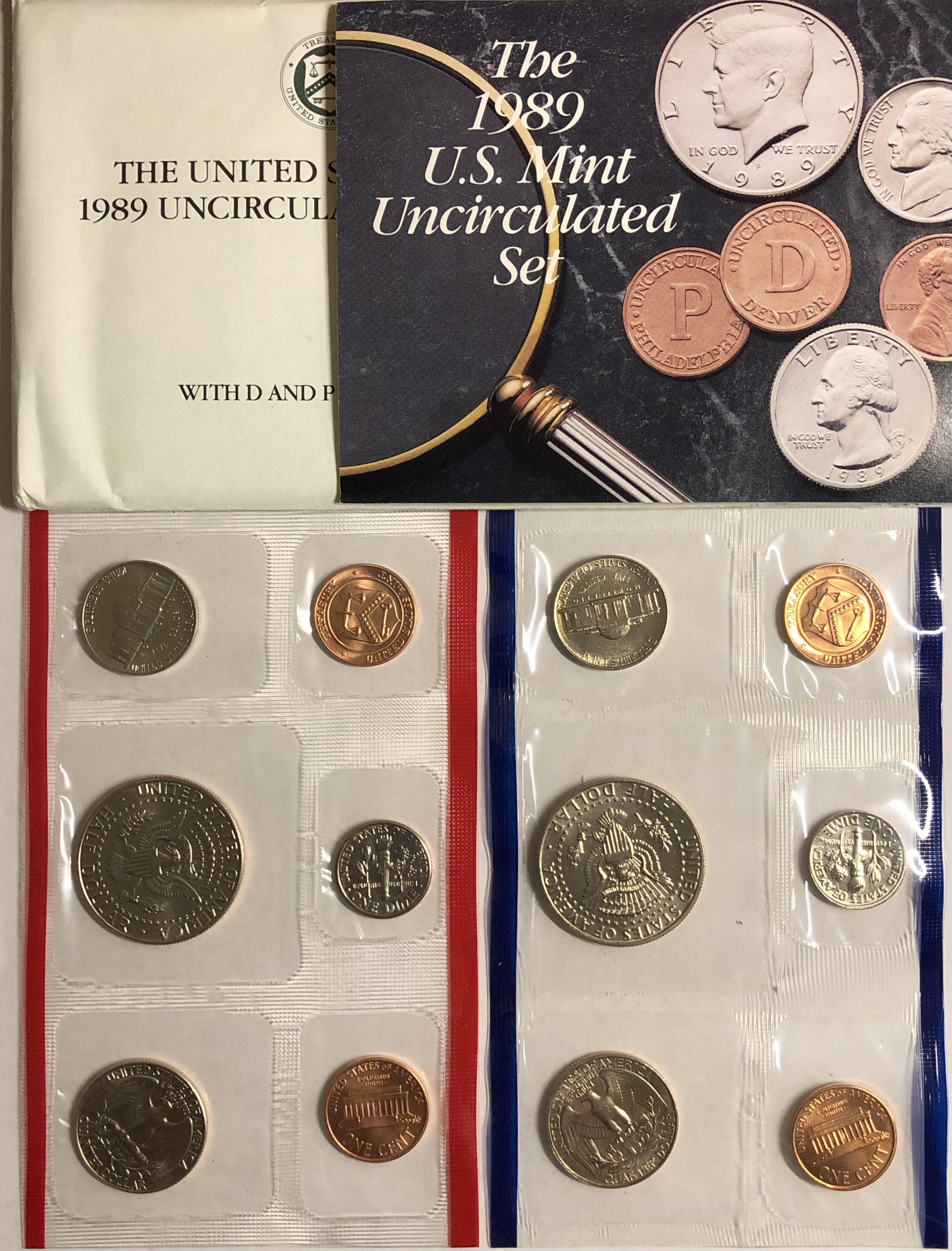 >1989-D&P United States Mint Uncirculated Coin Set - 10 Coins & 2 Mint ...