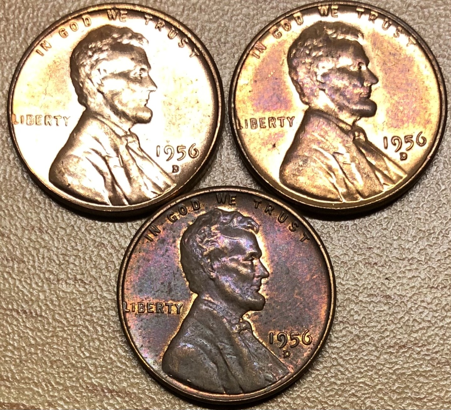 >1956-D Lincoln Cent Wheat Reverse - 3 Coins - Beautiful Red and Blue ...