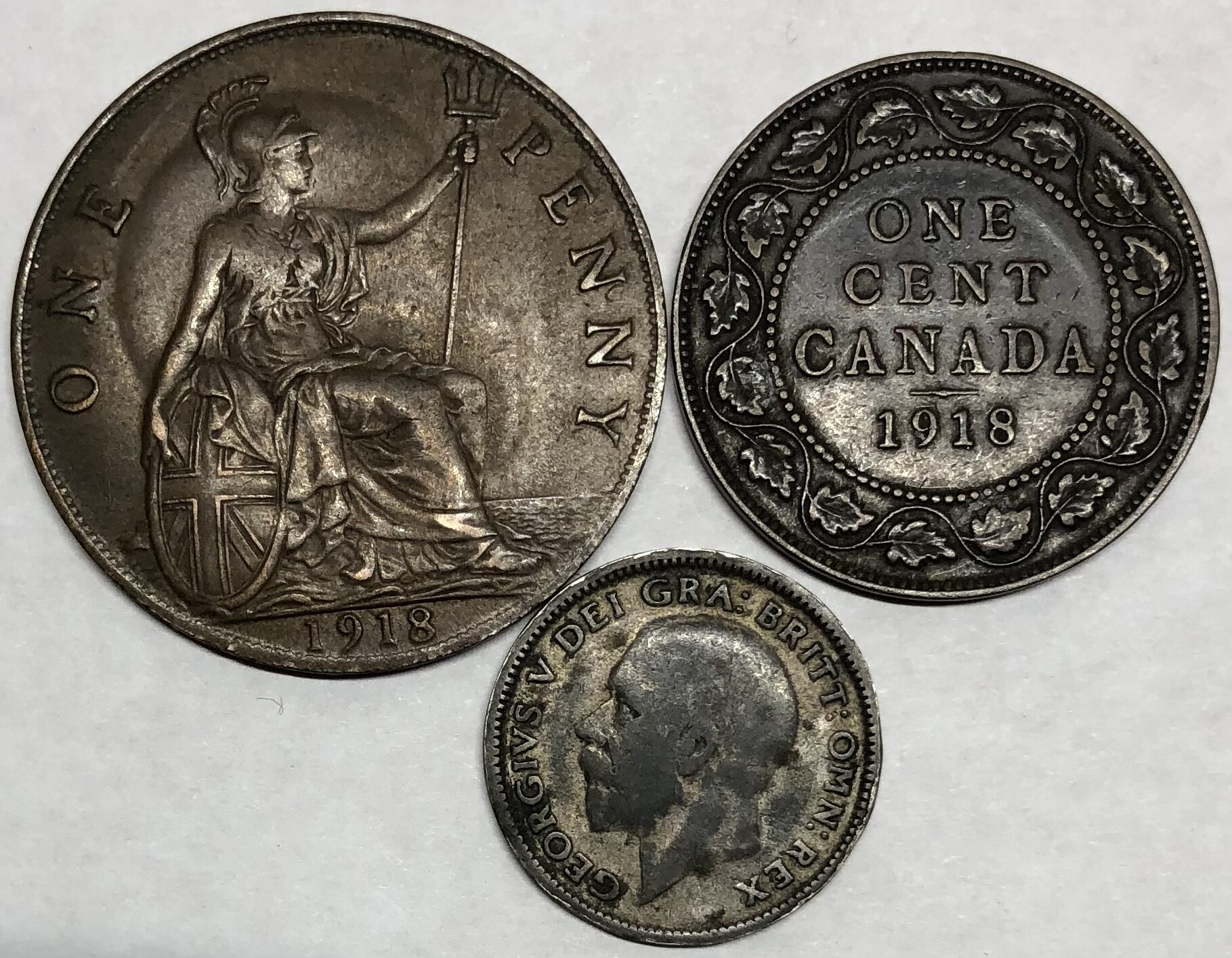 >1918 Great Britain One Penny, 1918 Canada Large One Cent & 1926 Great ...