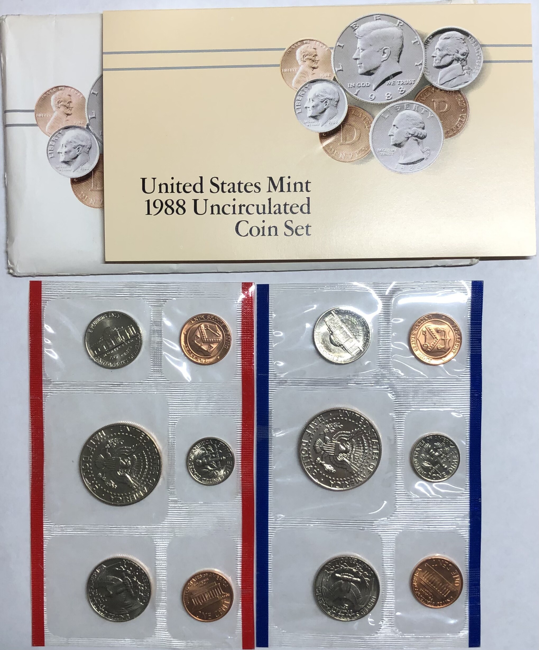 >1988-D&P United States Mint Uncirculated Coin Set - 10 Coins & 2 Mint ...
