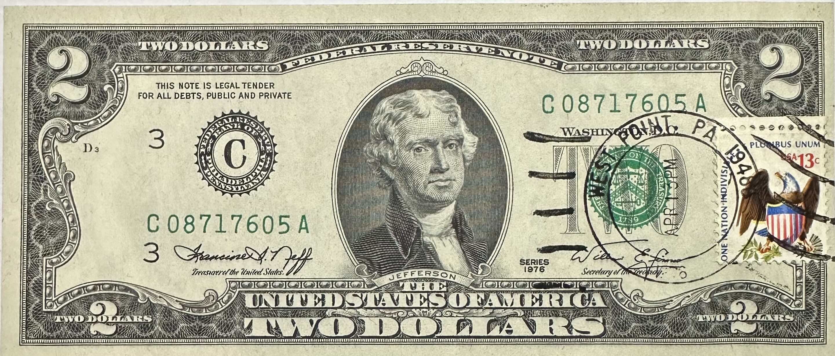 >1976 Series Crisp U.S. Bicentennial Two $2 Dollar Federal Reserve Note ...