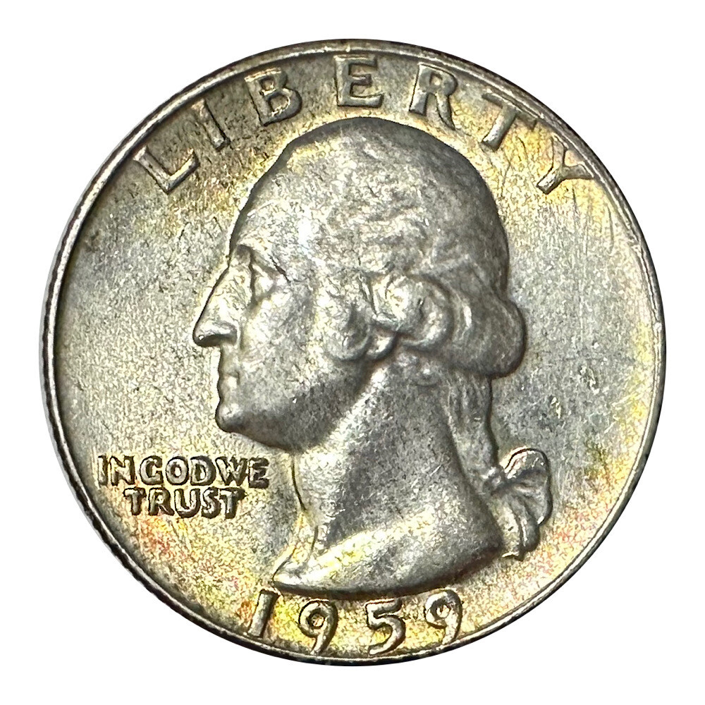 >1959-D U.S. Silver Washington Quarter - Gold and Red Toning on Obverse ...