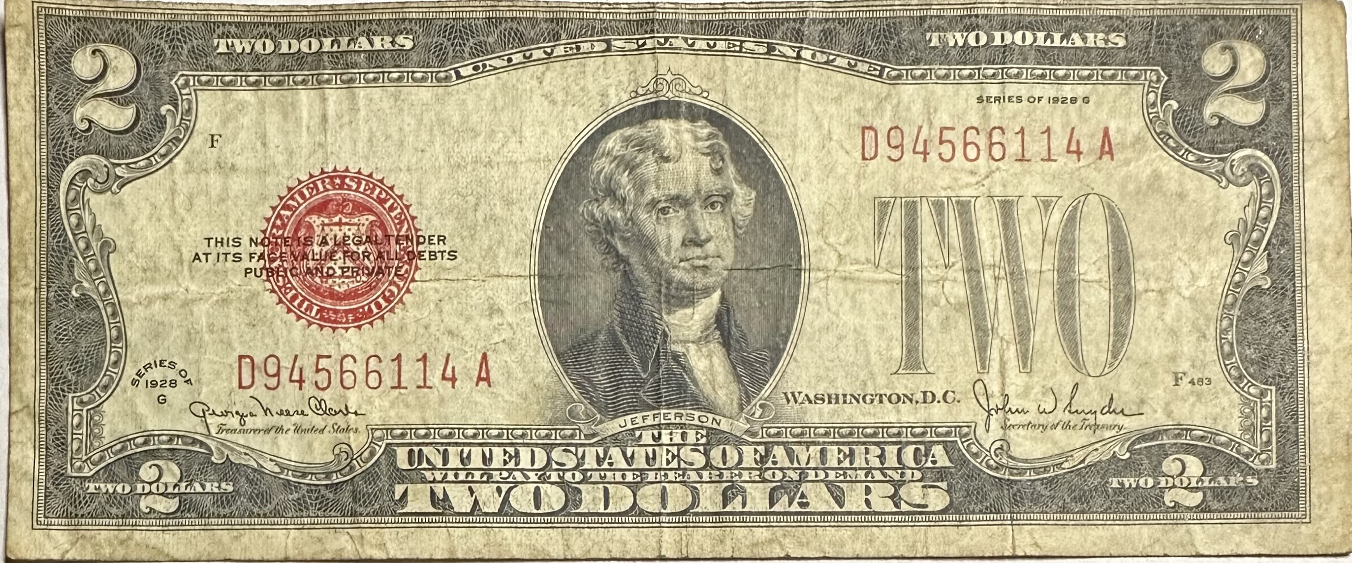 >1928G Series U.S. Two Dollar ($2) Red Seal Note | Property Room
