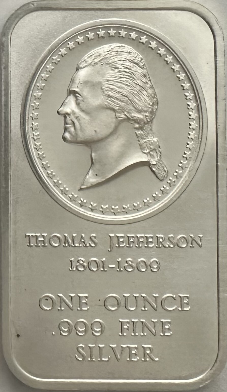 >1976 Bicentennial .999 Silver One Troy Oz. Bar - Thomas Jefferson ...