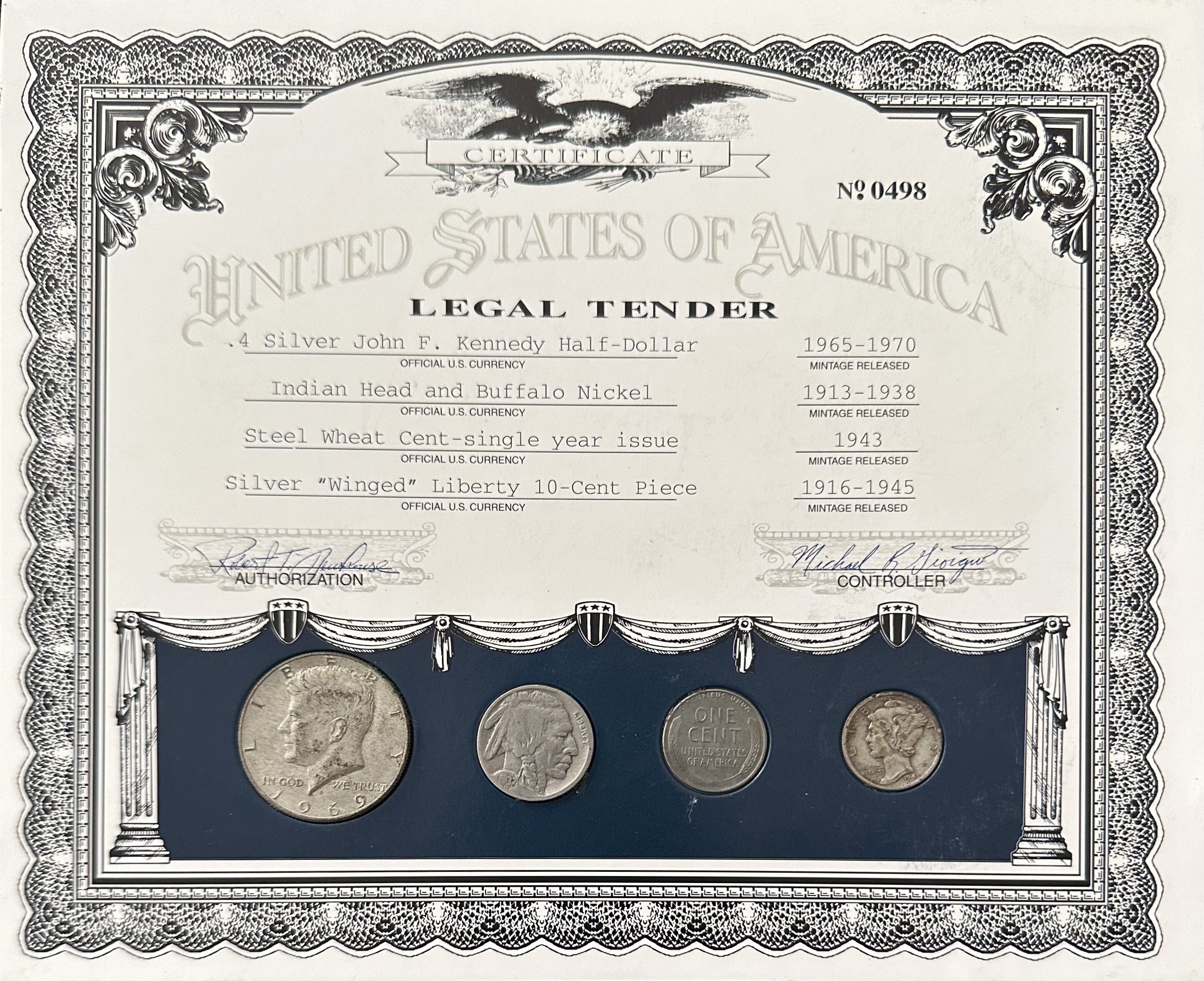 >Set of U.S. Coins in Custom Display Panel - Kennedy Half, Buffalo ...