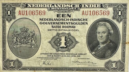 - 1943 Netherlands East Indies 1 Gulden Banknote Currency - WWII Paper ...
