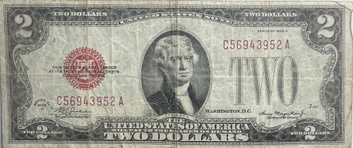 - 1928 D Series U.S. Two Dollar ($2) Red Seal Note | Property Room