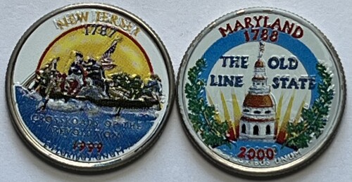 1999 and 2000 U.S. Colorized State Quarters - New Jersey & Maryland ...