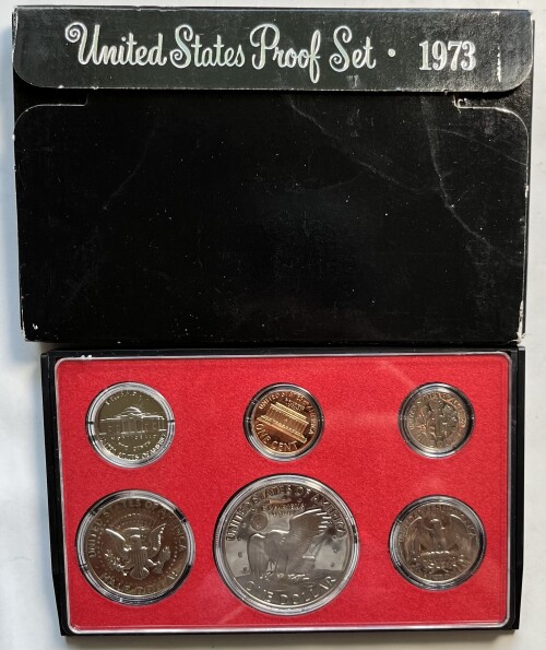1973-S U.S. Mint Proof Set - 5 Lustrous Coins with Stand Up Holder - In ...