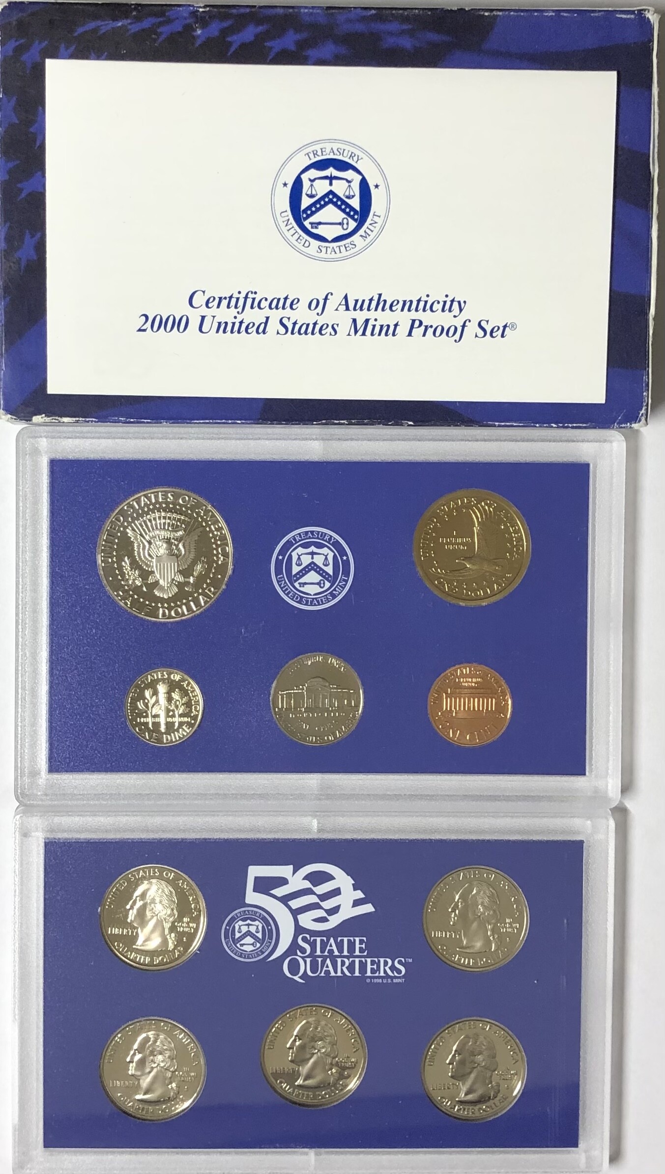 >2000-S U.S. Mint Proof Set - 10 Coins in Original Government Packaging ...
