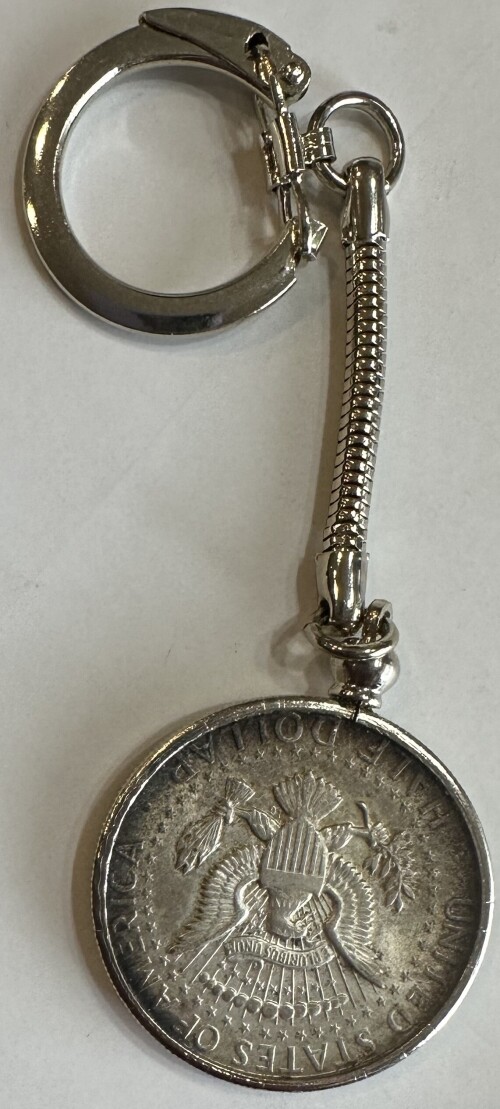 - 1964 U.S. Silver Kennedy Half Dollar Coin in Bezel Chain Link Key ...