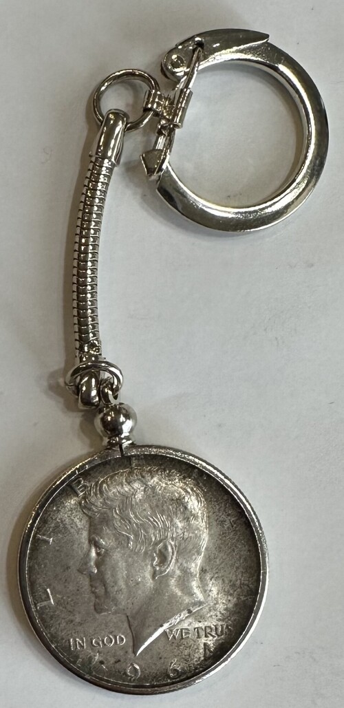 - 1964 U.S. Silver Kennedy Half Dollar Coin in Bezel Chain Link Key ...