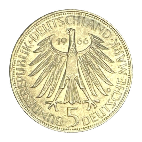 - 1966 D Germany Silver 5 Mark - 250th Anniversary - Death of Gottfried ...