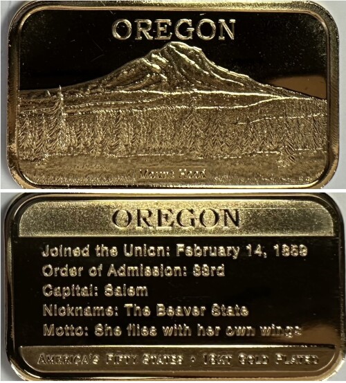 - America's 50 States 18k Gold Plated Ingot - Oregon - Mount Hood ...