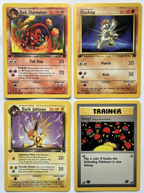 1999 Pokémon Cards - Dark Charmeleon, Machop, Dark Jolteon & Trainer ...