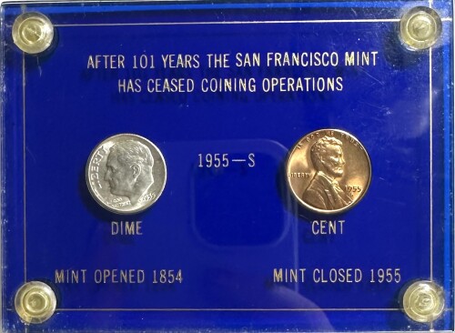 1955-S U.S. Roosevelt Dime (Semi-Key Date) & Lincoln Cent - Last Year ...