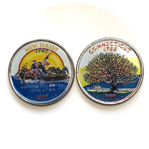 *1999-P US Colorized Statehood Quarters - Connecticut and New Jersey ...