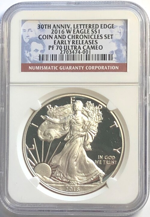 *2016-W 30th Anniversary Lettered Edge Proof Silver Eagle $1 Coin & Chronicles Set Early ...