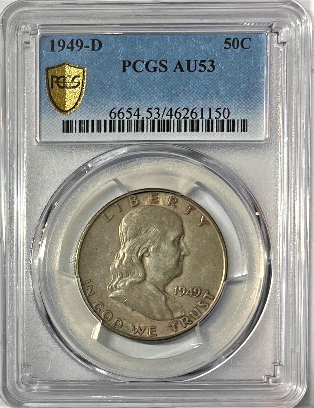 1949-D U.S. Silver PCGS Certified AU 53 Franklin Half Dollar-2nd Year ...