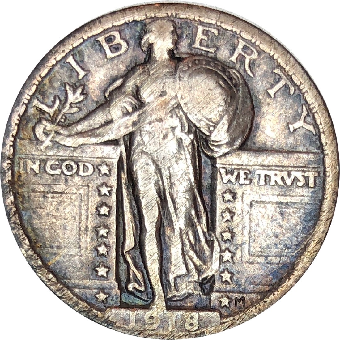 1918 US Silver Standing Liberty Quarter-Original With Color | Property Room