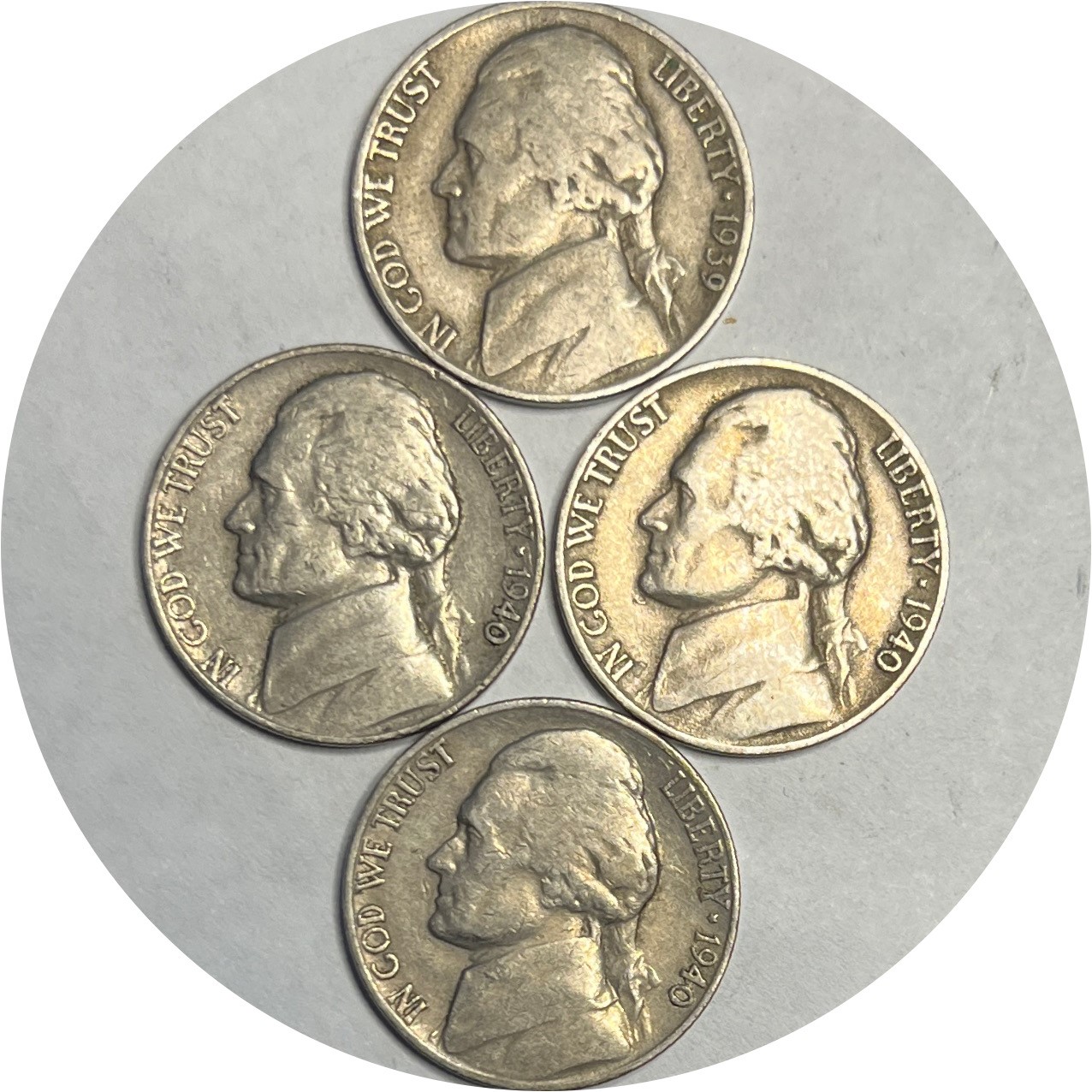 (4) Early Jefferson Nickels 1939-S, 1940, 1940-D & 1940-S Nice ...