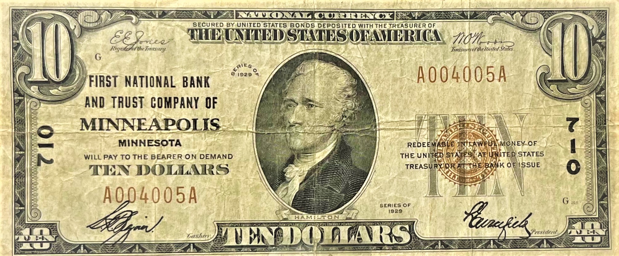 Series Of 1929 U.S. $10 National Currency Note Federal Reserve Bank Of ...