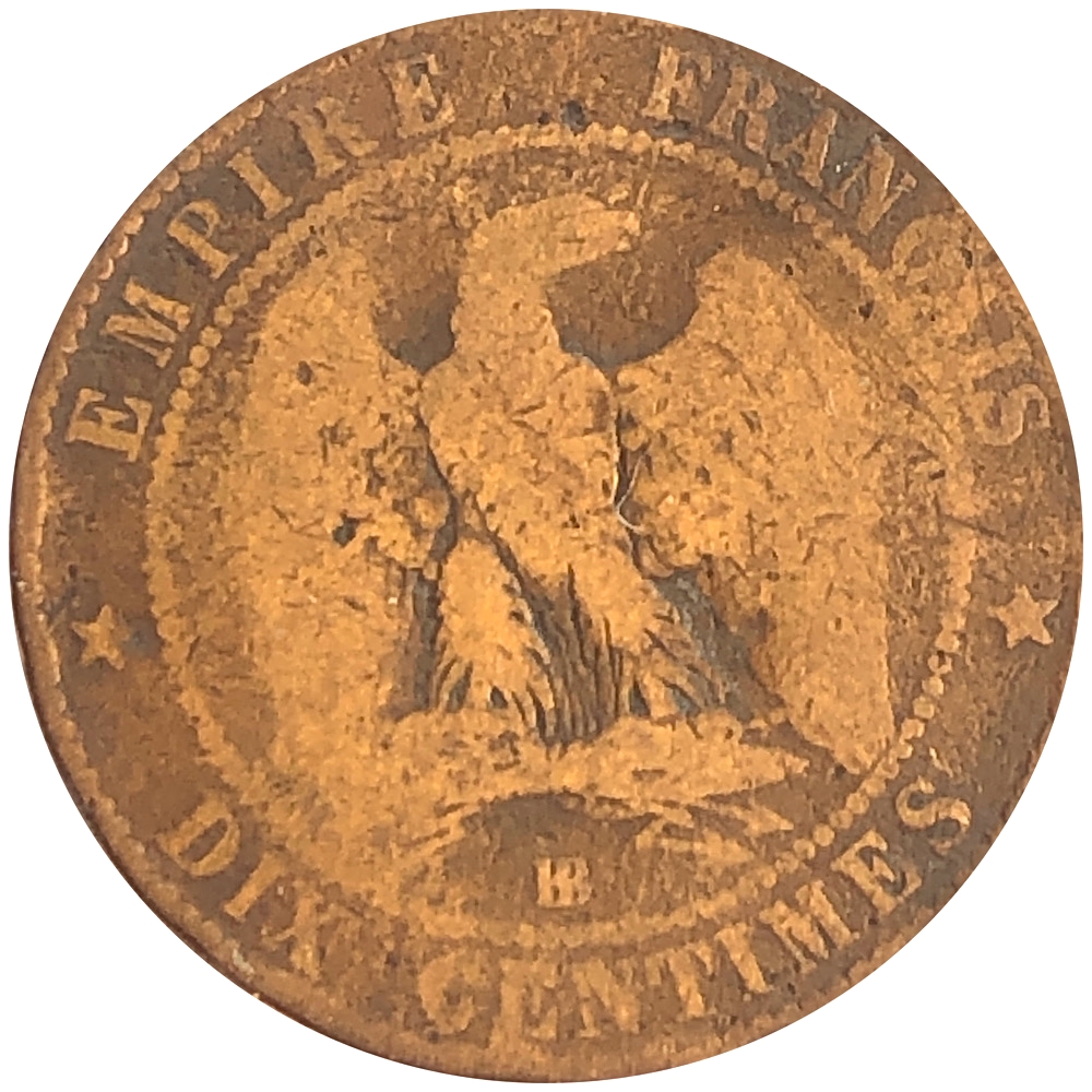 *1855-BB (Strasbourg) France Napoleon III Emperor Dix Centimes Coin ...