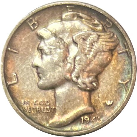 1945-S (Micros s) US Silver Mercury Dime-Beautiful Album Toning ...