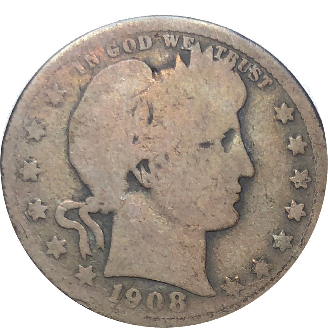 1908 US Silver Barber Quarter-Heavily Worn But Choice Original ...