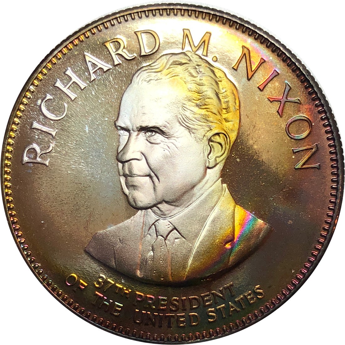 Amazingly Rainbow Toned 1 1/4 Troy Ounce Silver Round-Richard M Nixon ...