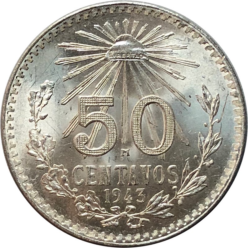 Brilliant Uncirculated Silver 1943 Mexico 50 Centavos | Property Room
