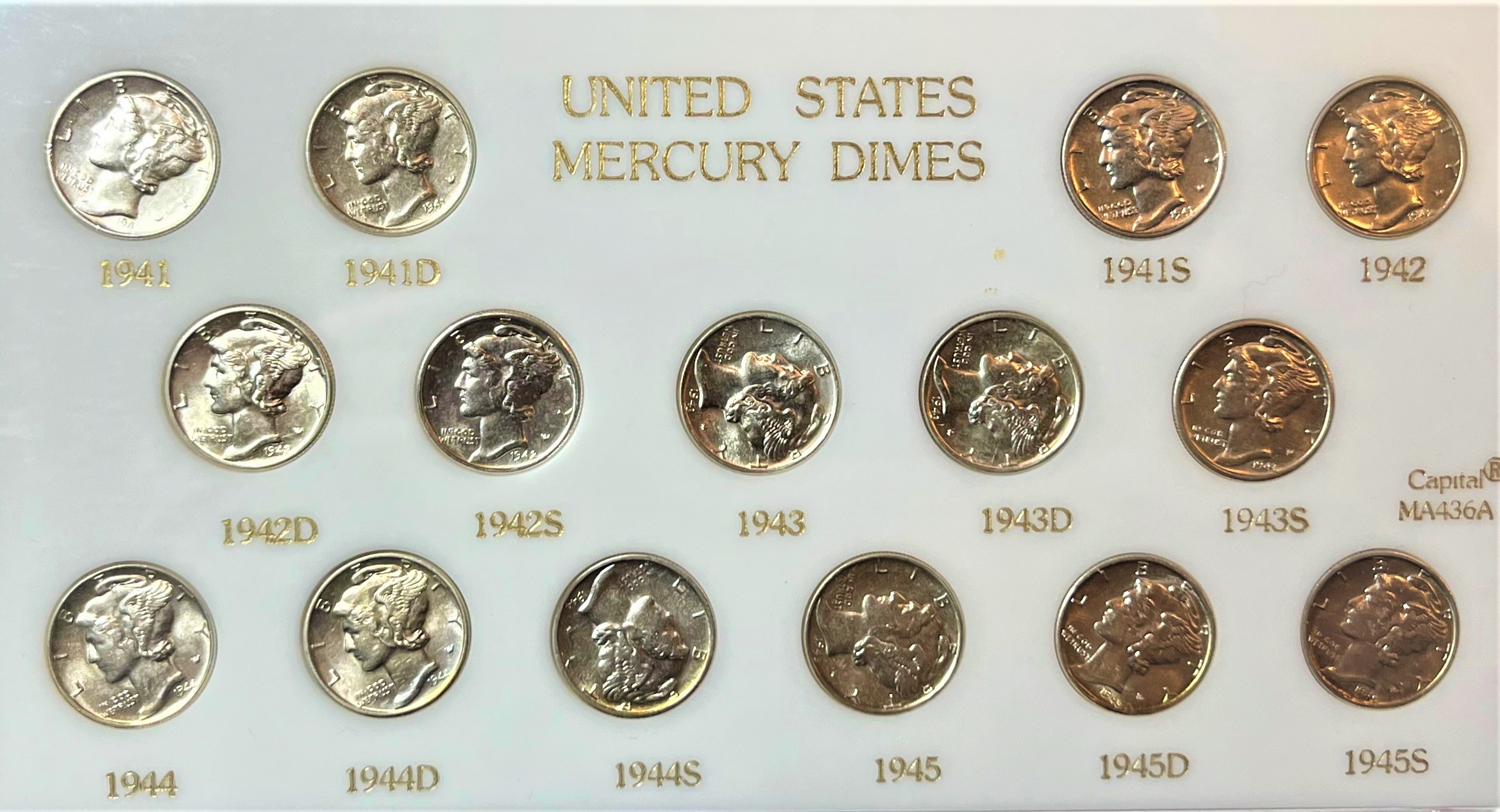 1941-1945 U.S. Silver Brilliant Uncirculated Mercury Dimes (15 Coins ...