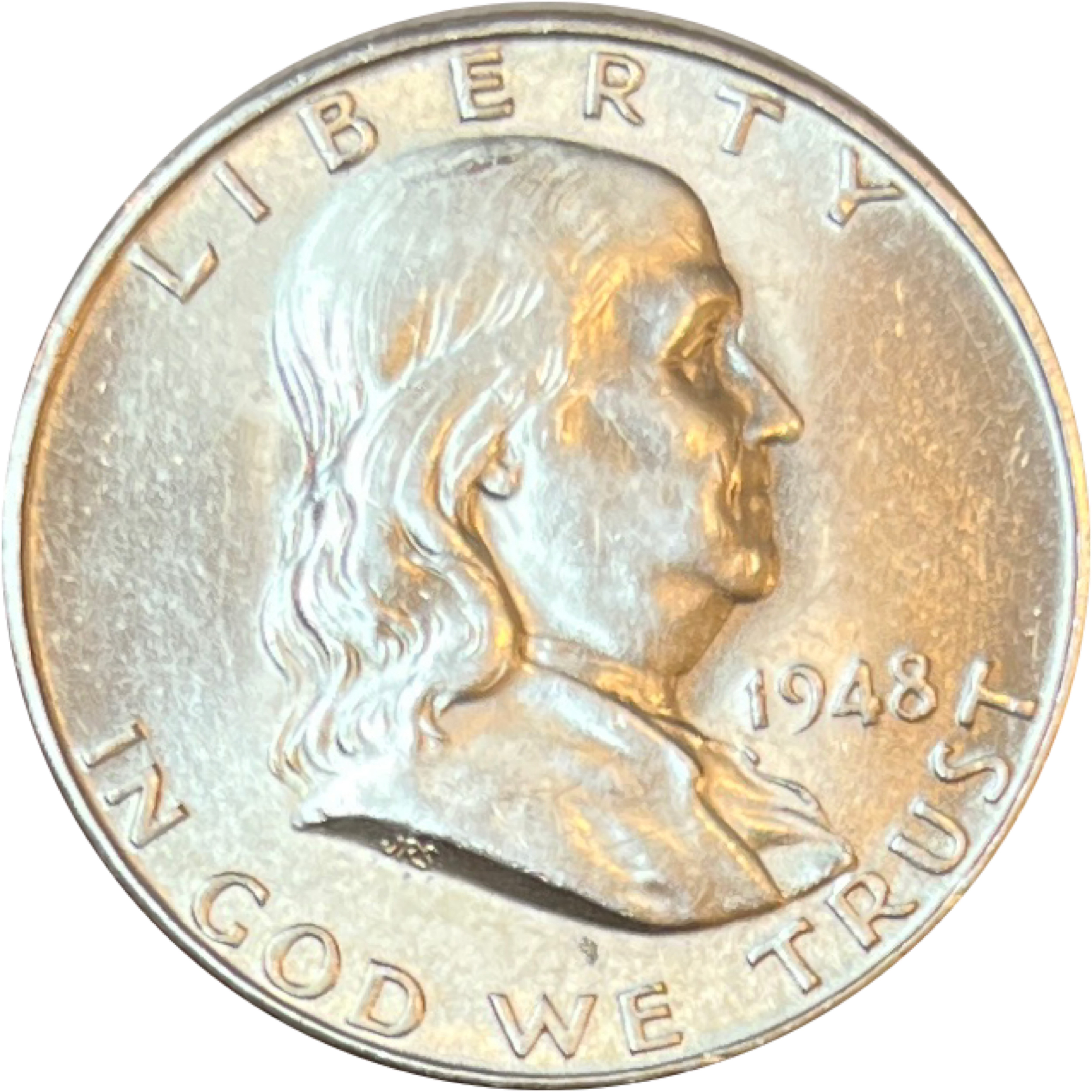 1948-D U.S. Silver Brilliant Uncirculated Full Bell Lines Franklin Half ...