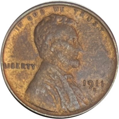 1911-S U.S. Lincoln Small Cent-Higher Grade Red Brown Collector Grade ...