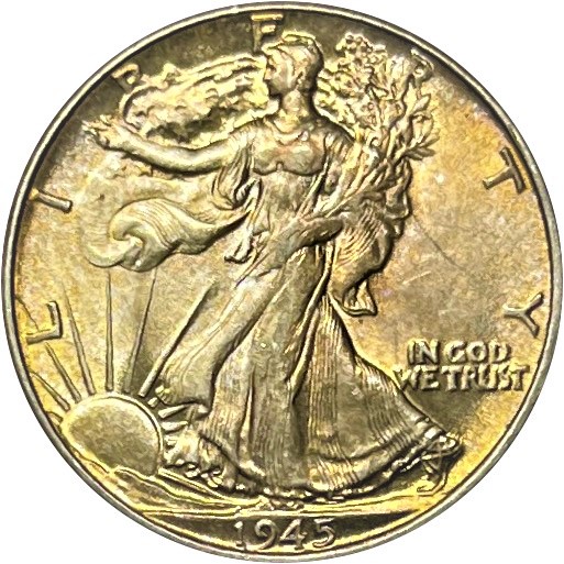 1945 U.S. Silver Walking Liberty Half Dollar-Gorgeous Toned Uncirculated | Property Room