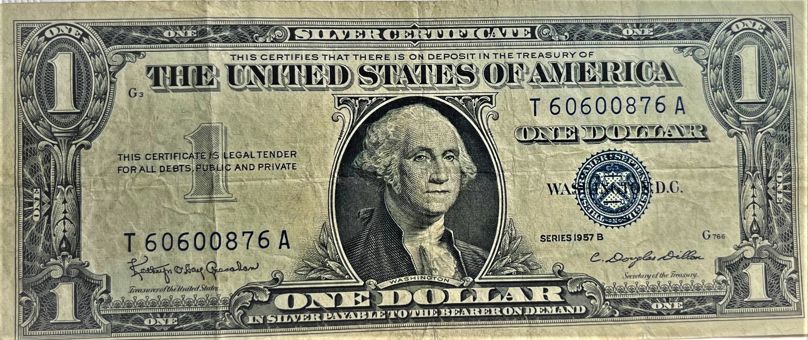 1957 B U.S. Silver Certificate $1 Currency Note-Collector Grade ...